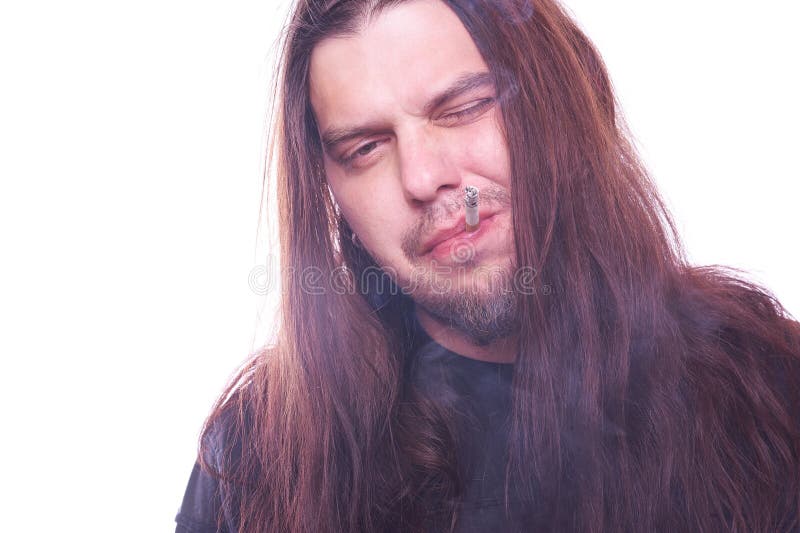 Dude with Flowing Hair Smoking Stock Photo - Image of caucasian ...