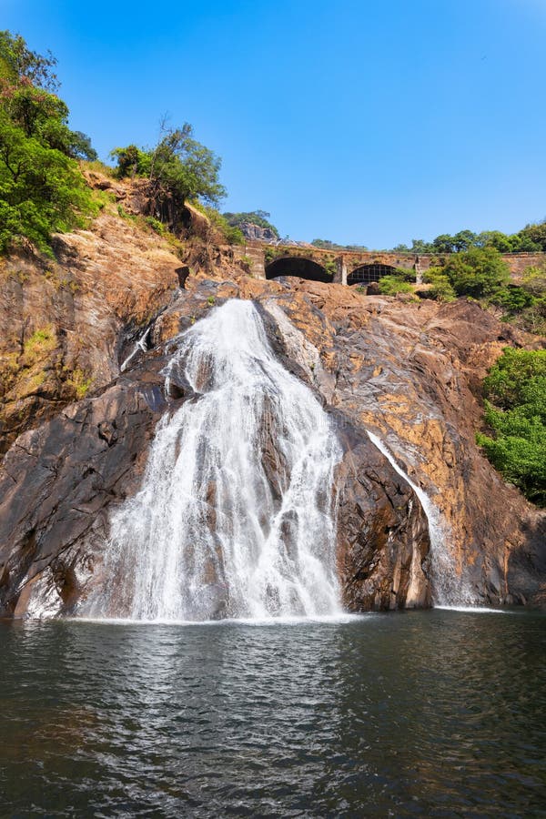 Dudhsagar Waterfall in Goa State of India Stock Photo - Image of train ...