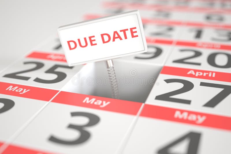DUE DATE Sign on April 26 in Calendar, 3d Rendering Stock Illustration ...