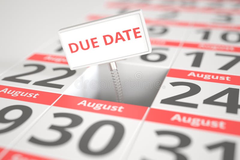 DUE DATE Sign on August 23 in a Calendar, 3d Rendering Stock ...