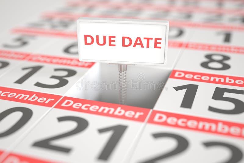 DUE DATE Sign on December 14 in a Calendar, 3d Rendering Stock ...