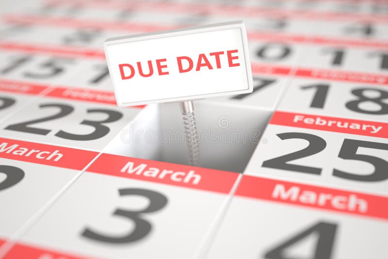 DUE DATE Sign on February 24 in Calendar, 3d Rendering Stock ...
