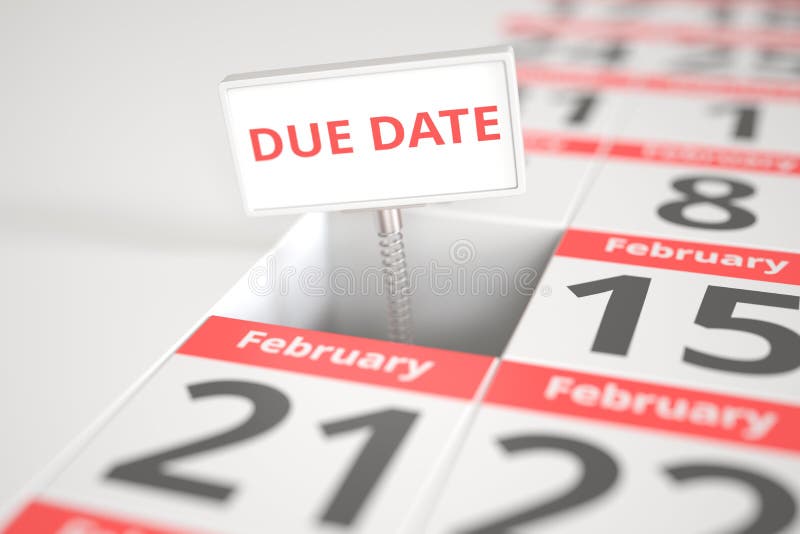 DUE DATE Sign on February 14 in a Calendar, 3d Rendering Stock ...