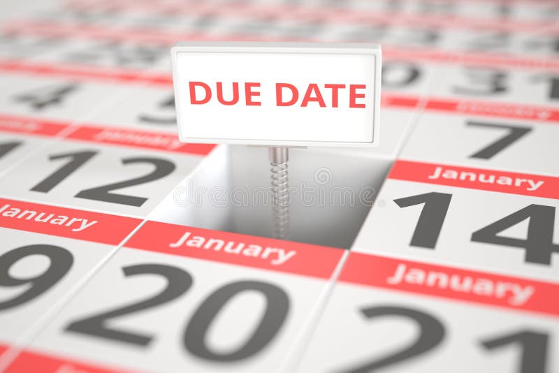 DUE DATE Sign on January 13 in a Calendar, 3d Rendering Stock ...