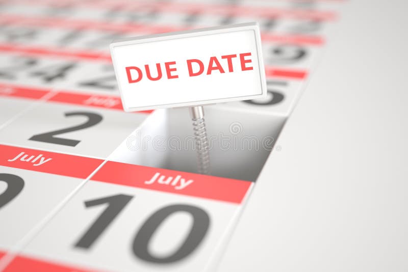 DUE DATE Sign on July 3 in a Calendar, 3d Rendering Stock Illustration ...