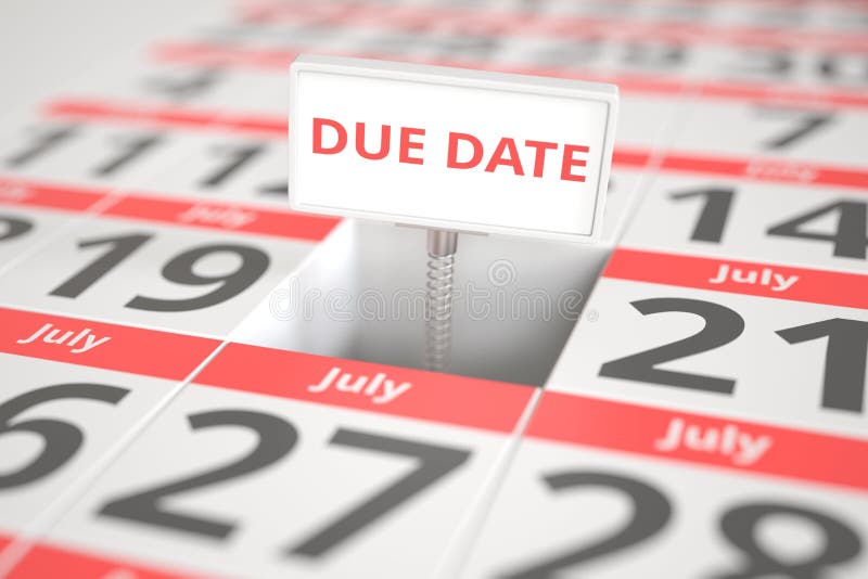 DUE DATE Sign on July 20 in a Calendar, 3d Rendering Stock Illustration ...