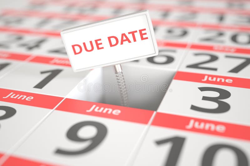 DUE DATE Sign on June 2 in a Calendar, 3d Rendering Stock Illustration ...