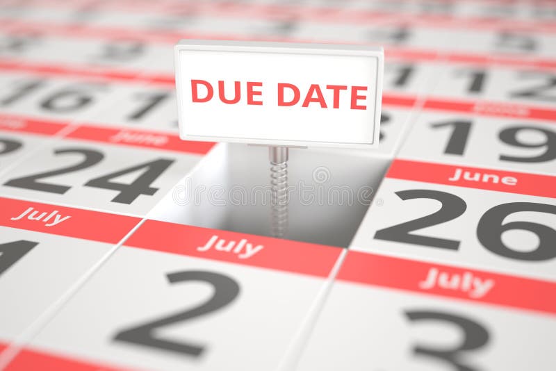 DUE DATE Sign on June 25 in a Calendar, 3d Rendering Stock Illustration ...
