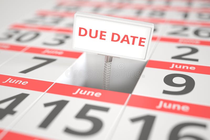 DUE DATE Sign on June 8 in Calendar, 3d Rendering Stock Illustration ...