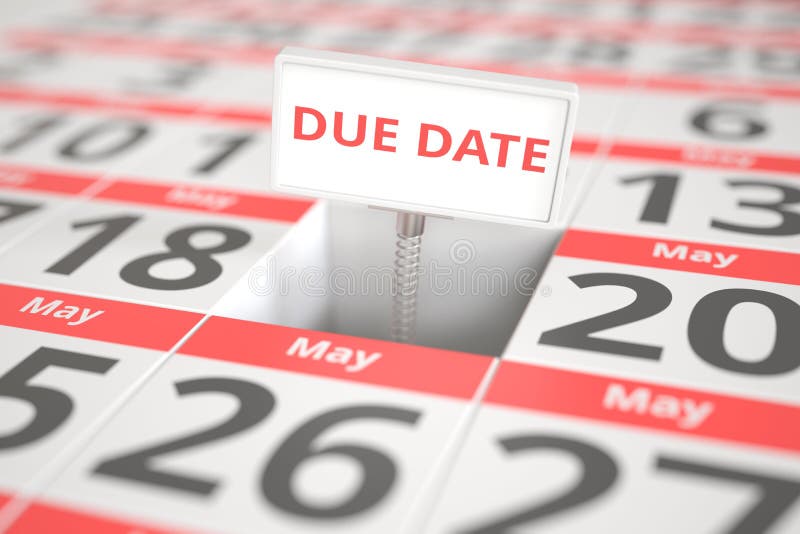 DUE DATE Sign on May 19 in Calendar, 3d Rendering Stock Illustration ...