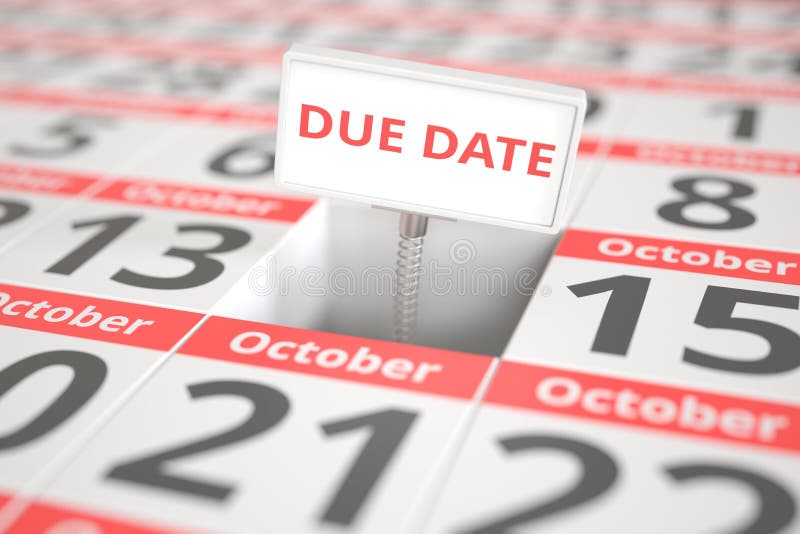 DUE DATE Sign on October 14 in a Calendar, 3d Rendering Stock ...