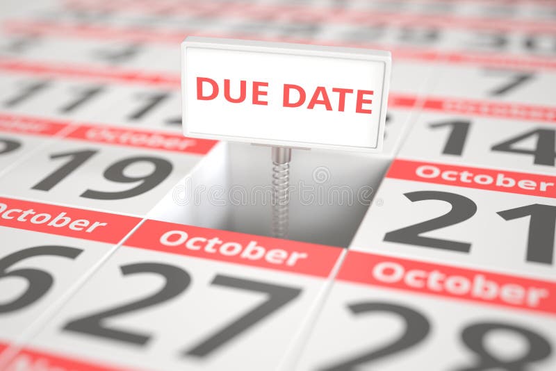DUE DATE Sign on October 20 in a Calendar, 3d Rendering Stock ...