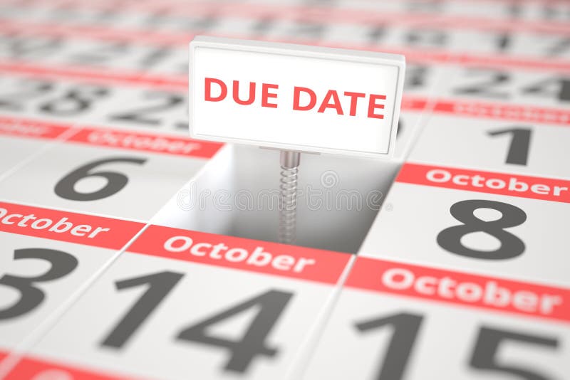 DUE DATE Sign on October 7 in a Calendar, 3d Rendering Stock ...