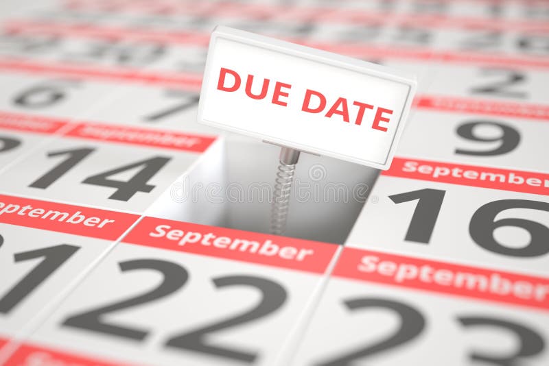 DUE DATE Sign on September 15 in a Calendar, 3d Rendering Stock ...