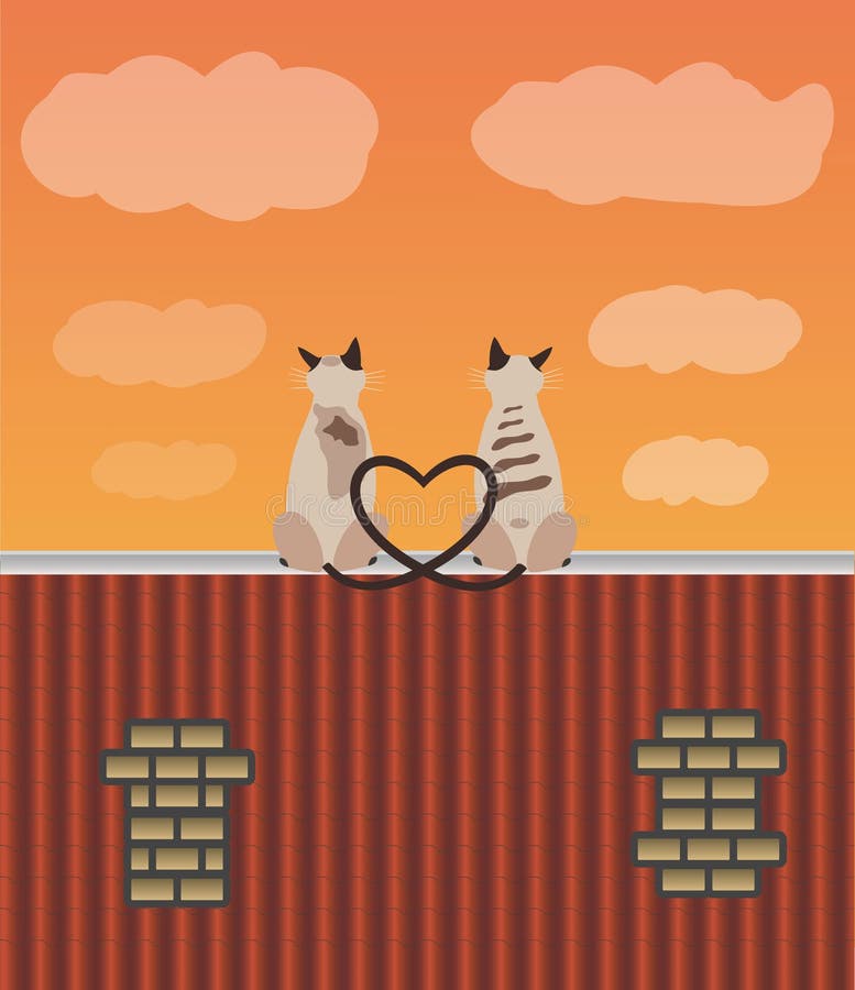 Due Gatti Innamorati Sul Tetto Illustrazione Vettoriale - Illustrazione ...