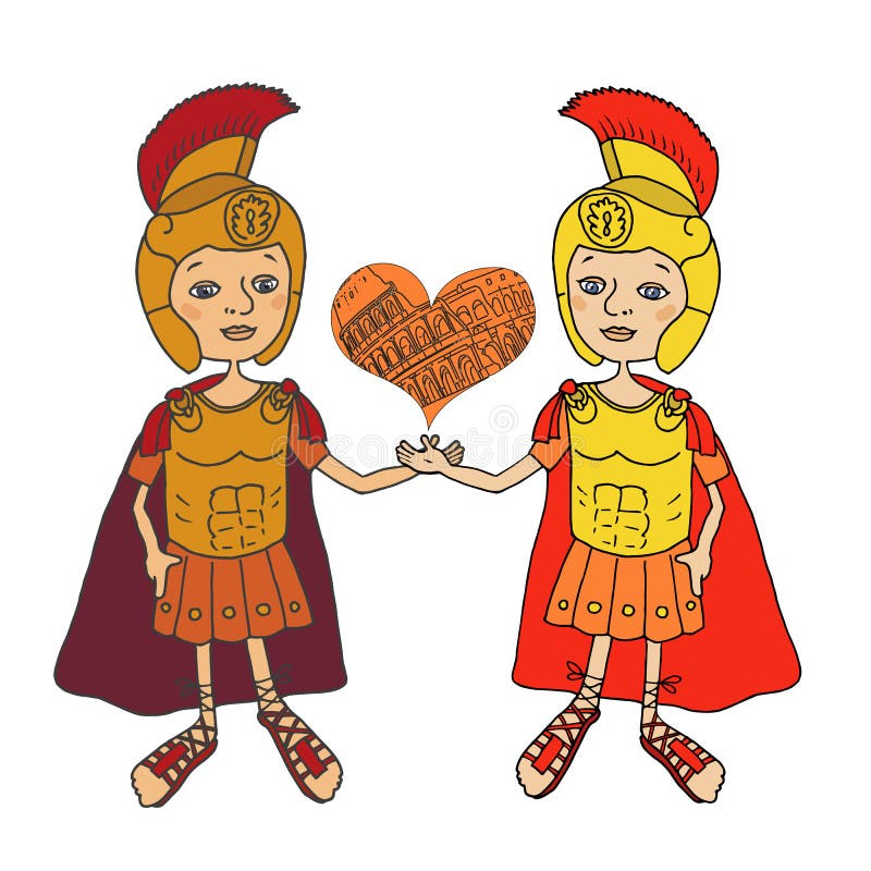 Due Gladiatori Romani in Armatura, Casco E Sandali Illustrazione ...