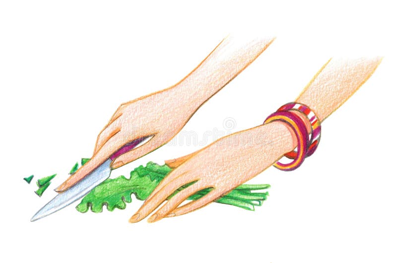Due Mani Femminili Hanno Tagliato Un'insalata Verde Con Un Coltello ... Due Mani Femminili Hanno Tagliato Un'insalata Verde Con Un Coltello ...