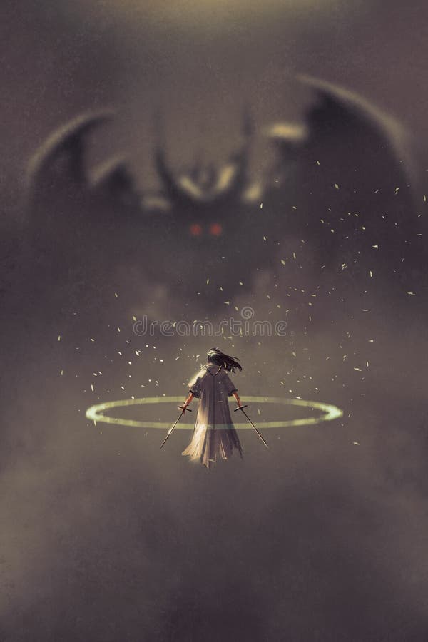 Duel between Knight and Devil Stock Illustration - Illustration of ...