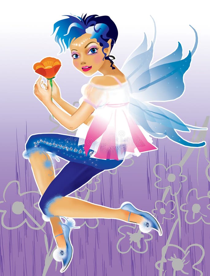 Duende con el pelo azul stock de ilustración. Ilustración de arte - 7848406