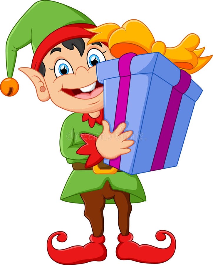 Duende Dos Desenhos Animados Que Guarda a Caixa De Presente Ilustração ...