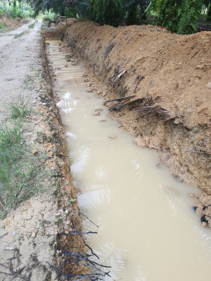 Dug Drainage Along the Rural Countryside Road. Stock Photo - Image of ...