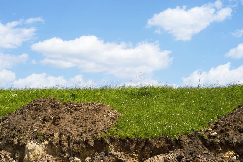The Dug-out Land Began Construction of the Road Against the Blue Sky ...