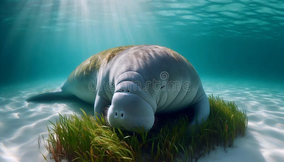 A Dugong Grazing, Ai Generated Image Stock Illustration - Illustration ...