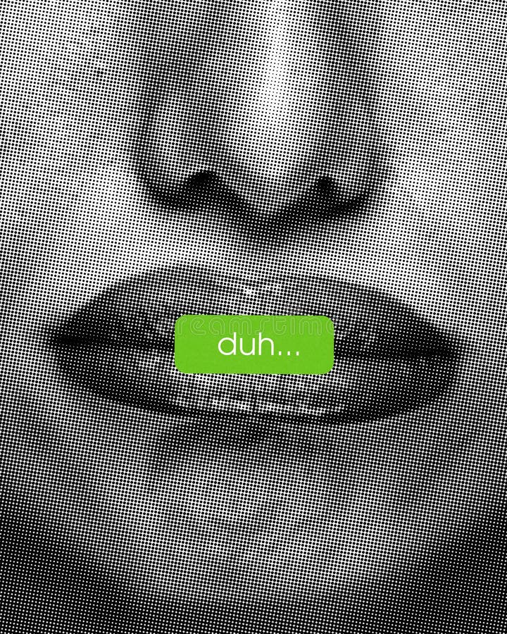 Duh. Conceptual Artwork. Slightly Parted Lips, Green Label Symbolizing ...