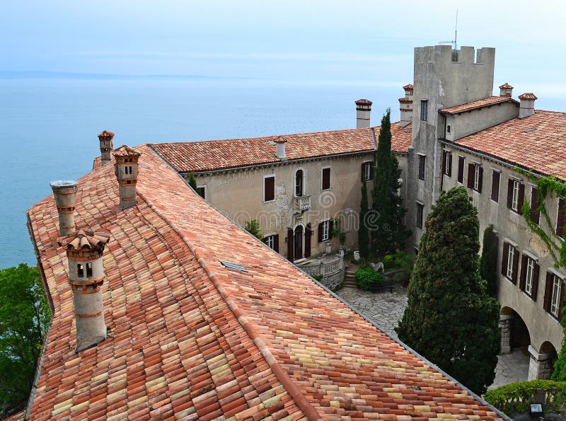 The Castle of Duino and View of Gulf of Trieste. Italy Stock Image ...