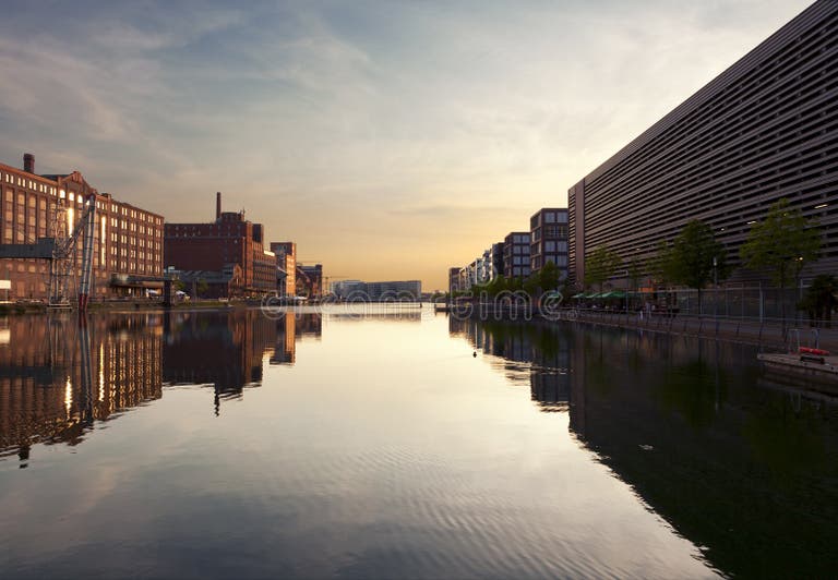 Duisburg Inner Harbor at Sunset Stock Image - Image of historic ...