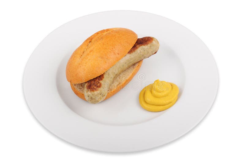 Duitse Braadworst Met Broodje En Mosterd Stock Foto - Image of saus ...