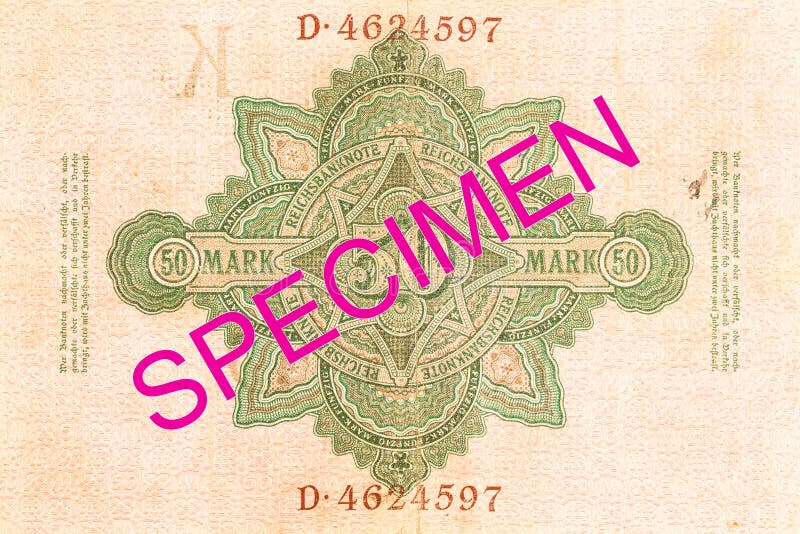 50 Duitse Mark Bank Note 1910 Reverse Stock Afbeelding - Image of ...