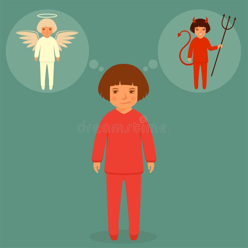 Beeldverhaalduivel En Engel, Goede En Slechte Keus, Vleugels, Hoornen ...