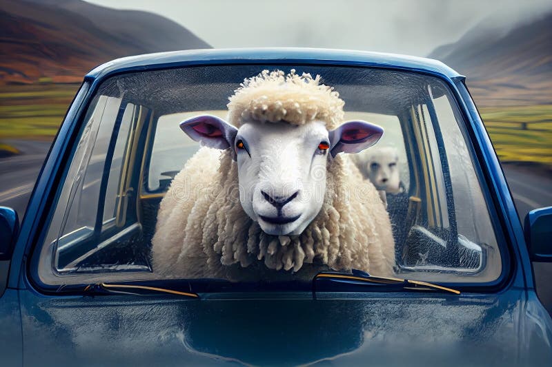 The Dumb Sheep Drives the Car Stock Illustration - Illustration of ...
