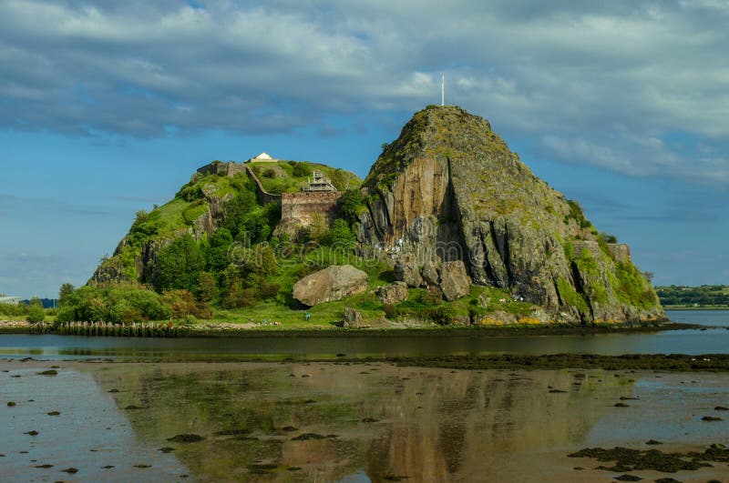 Dumbarton Castle Building on Volcanic Rock Aerial View from Above ...