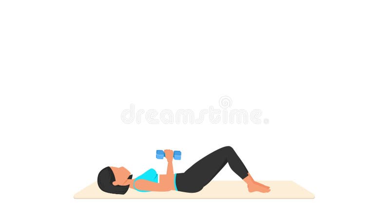Dumbbell Crunches Exercise Tutorial. Female Workout on Mat Stock ...