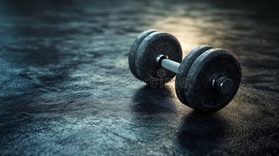 Dumbbell on a Dark Textured Surface. Stock Image - Image of black ...
