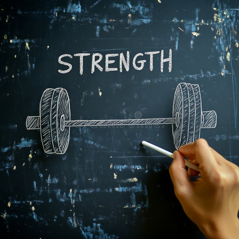 Dumbbell Drawing on Chalkboard with Strength Text Stock Image - Image ...