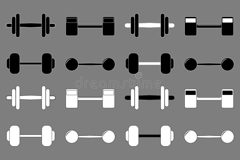 Dumbbell Icon Set Various Different Kinds Black White Stock Vector ...