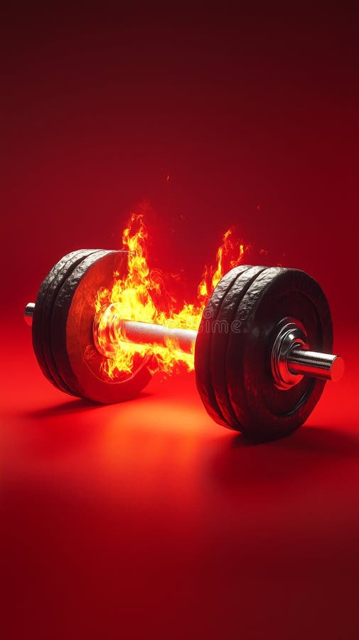 Dumbbell Made of Fire with Dramatic Lighting on Red Background â€ Hyper ...