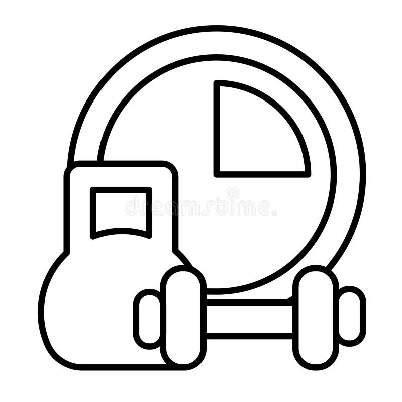 Dumbbell Pair and Clock Thin Line Icon, Remote Work Concept. Vector ...