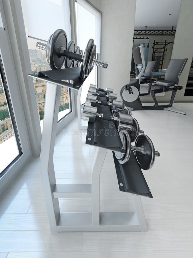 Dumbbell Rack in Fitness Center Stock Image - Image of bike, indoors ...