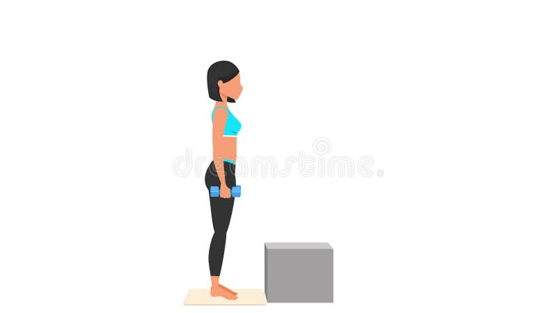 Dumbbell Step Up Onto Box Exercise Tutorial. Female Workout on Mat ...