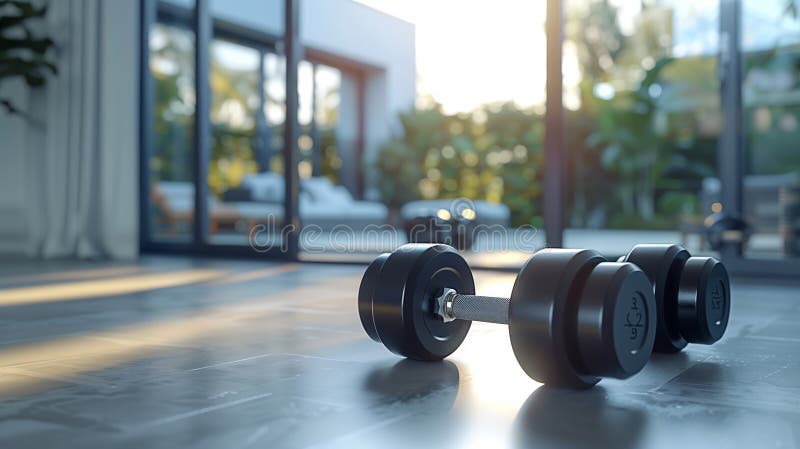 Dumbbells in a Modern Home Gym with Sunlight Stock Illustration ...
