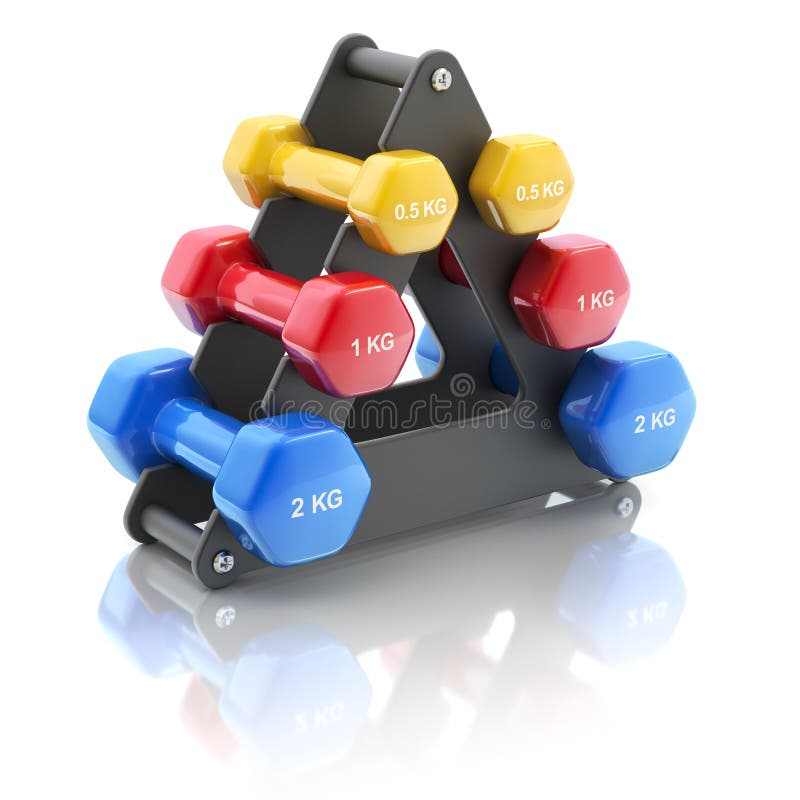 Dumbbells Stack Lined Up Rack with Metal Chrome Gym Tools Center Indoor ...