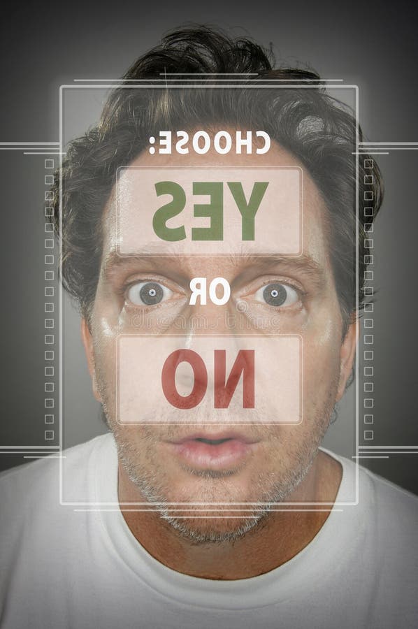 Dumbfounded Looking Man in Front of Touch Screen Choosing Yes of Stock ...