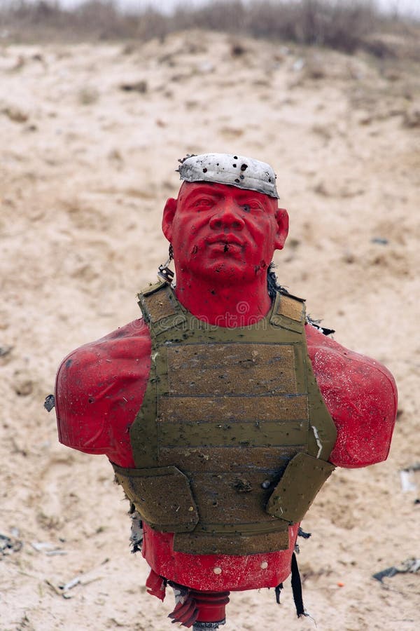 Dummy in Body Armor Shot through with Firearm at Training Shooting ...