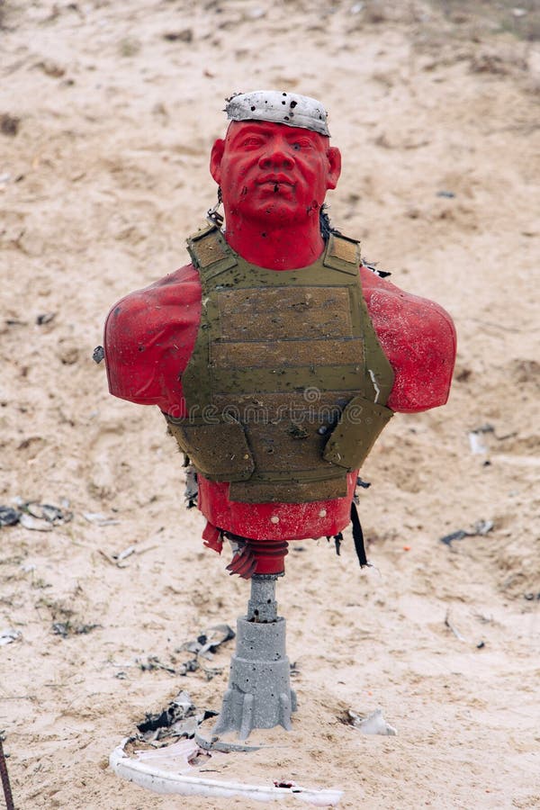 Dummy in Body Armor Shot through with Firearm at Training Shooting ...