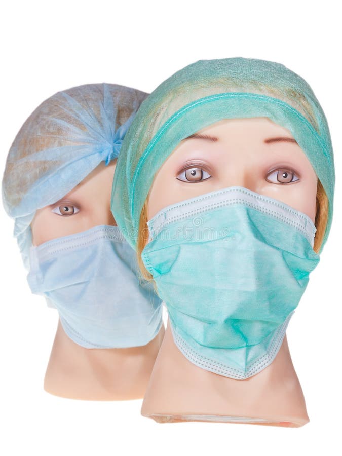 Dummy Doctor Heads Wearing Textile Surgical Cap and Mask Stock Image ...
