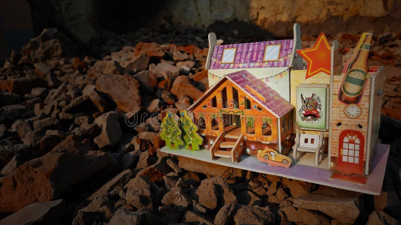 Dummy House on Demolished House Debris Conceptual Stock Image - Image ...